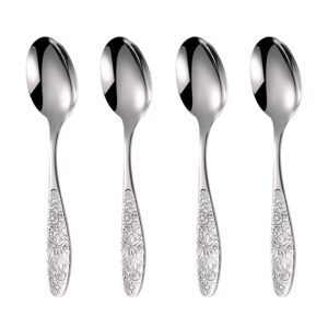 ouliget hammered pattern stainless steel bouillon spoon,embossed pattern flatware,hammered surface dessert spoons,7 inch,set of 4.