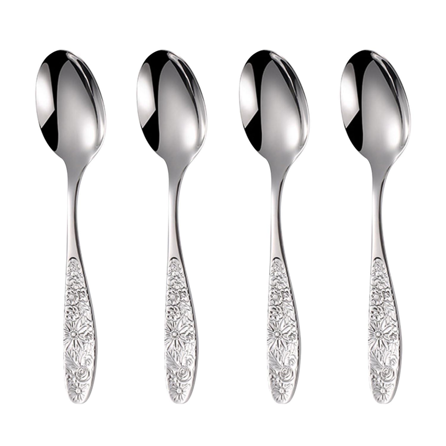 Ouliget Hammered Pattern Stainless Steel Bouillon Spoon,Embossed Pattern Flatware,Hammered Surface Dessert Spoons,7 Inch,Set of 4.