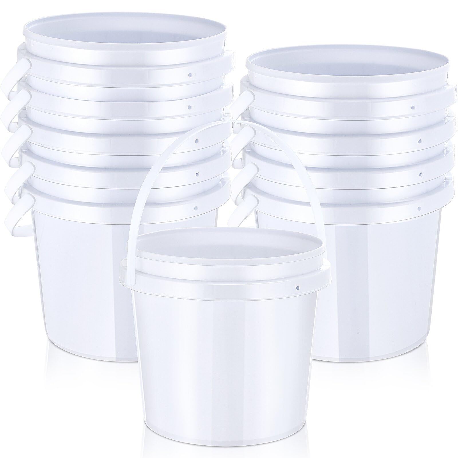 Yaomiao 10 Pcs 1 Gallon Bucket White Plastic Bucket Without Lids Paint Buckets Pails Paint Cans Storage with Handle Bucket Pail Container for Multipurpose Household Crafts Projects(1 Gallon)