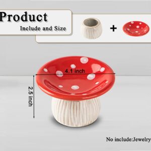 dgudgu Mushroom Ring Holder Jewelry Tray Red Ring Dish Ceramic Trinket Storage Jar Mini Engagement Ring Holder