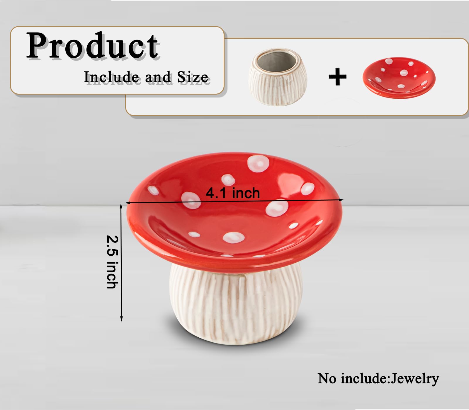 dgudgu Mushroom Ring Holder Jewelry Tray Red Ring Dish Ceramic Trinket Storage Jar Mini Engagement Ring Holder