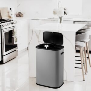 GAOMON Automatic Trash Can with Lid, 14.5 Gallon Touchless Garbage Can, Smart Motion Sensor Rubbish Can, 55 L Rectangular Stainless Steel Waste Basket for Kitchen Office Toilet Bedroom, Gray