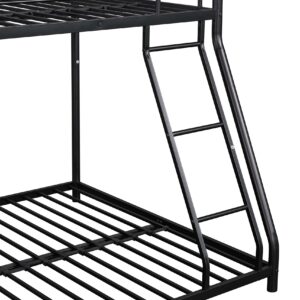 HomJoones Metal Bunk Beds,Heavy Duty Metal Bunk Bed Twin Over Full Size, Heavy Duty Floor Bunk Beds Frame with Enhanced Upper-Level Guardrail/No Box Spring Needed (M1 Black)