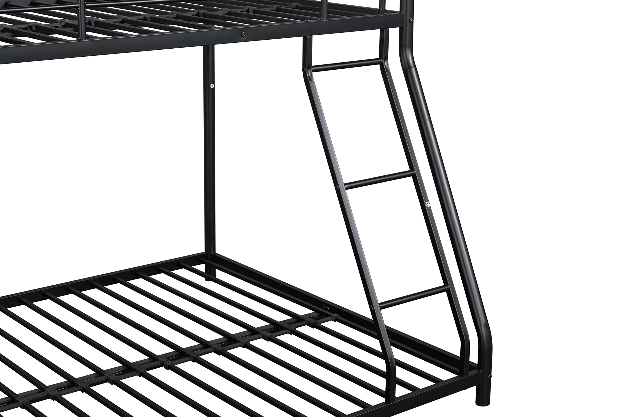 HomJoones Metal Bunk Beds,Heavy Duty Metal Bunk Bed Twin Over Full Size, Heavy Duty Floor Bunk Beds Frame with Enhanced Upper-Level Guardrail/No Box Spring Needed (M1 Black)