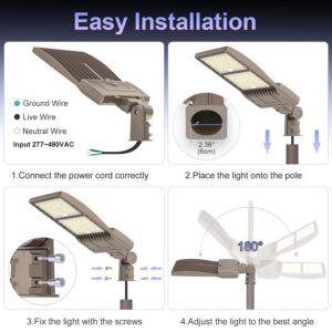 480V 320W LED Parking Lot Light 44800LM, 5000K LED Shoebox Light with Slip Fitter, UL DLC Listed, IP65 Waterproof Commercial Street Area Lighting for Parking Lot, Gym, Driveway, Replace 1200w HID HPS