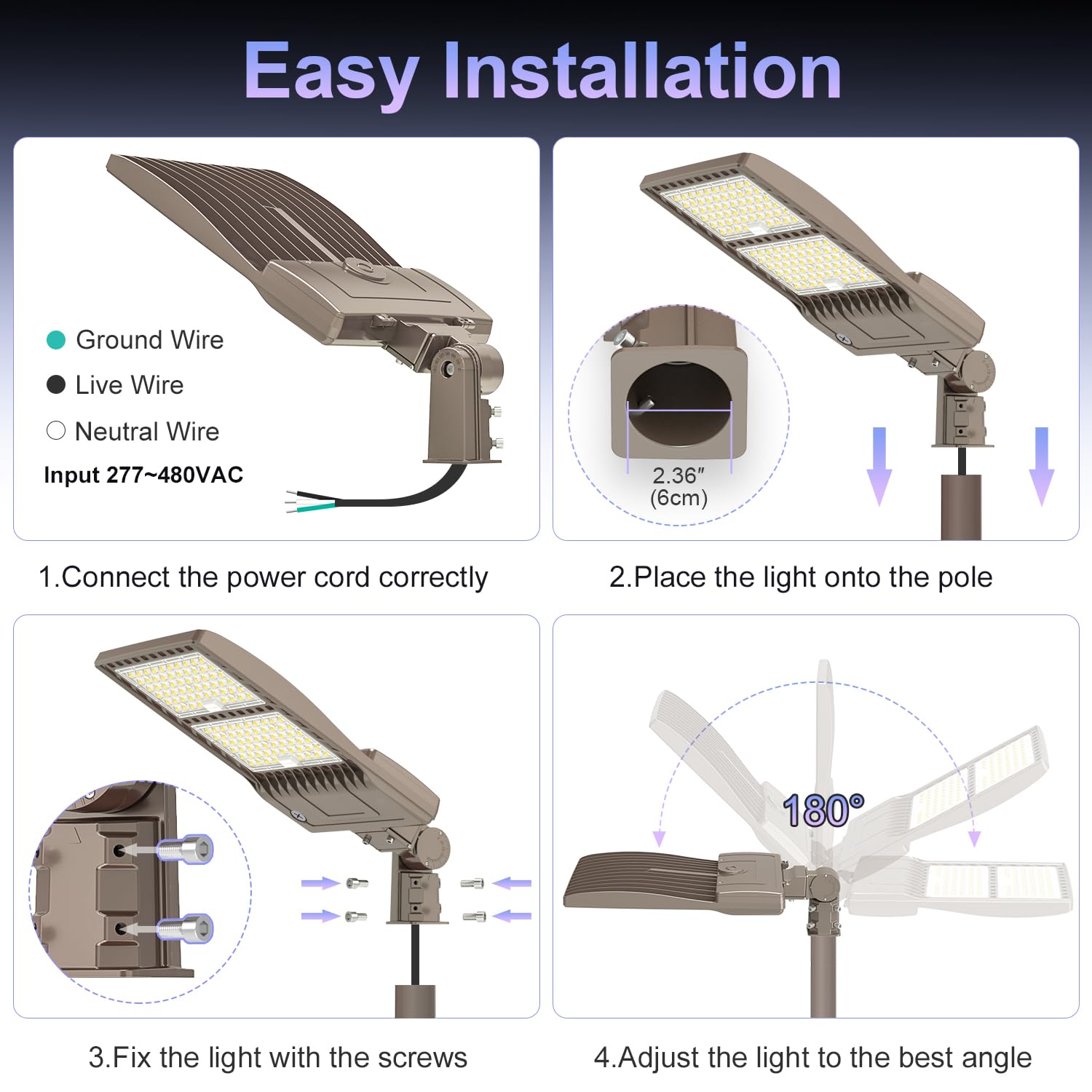 480V 320W LED Parking Lot Light 44800LM, 5000K LED Shoebox Light with Slip Fitter, UL DLC Listed, IP65 Waterproof Commercial Street Area Lighting for Parking Lot, Gym, Driveway, Replace 1200w HID HPS