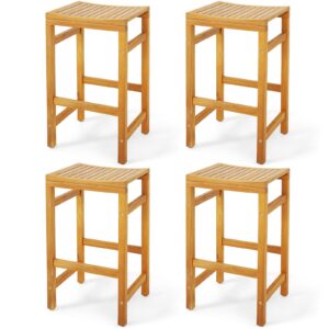 tangkula acacia wood bar stool set of 4, 30-inch height bar chair with saddle shaped seat & sturdy footrest, patio furniture chair set, with 400 lbs capacity, for porch, poolside, balcony (4)