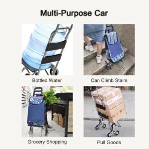 Hand Truck, Moving Cart With Wheels, Collapsible Grocery Cart，with Removable Bag And Rolling Personal Trolley,Standard (Color : Blue Strips)