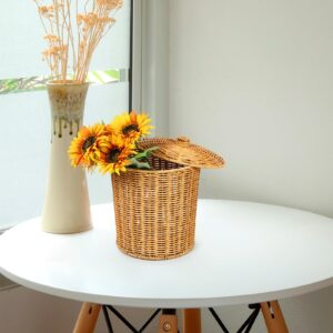 Cabilock Rattan Waste Basket with Lid Wicker Waste Paper Bin and Basket Trash Can Rubbish Basket for Bedroom, Bathroom, Offices or Home