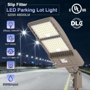 480V 320W LED Parking Lot Light 44800LM, 5000K LED Shoebox Light with Slip Fitter, UL DLC Listed, IP65 Waterproof Commercial Street Area Lighting for Parking Lot, Gym, Driveway, Replace 1200w HID HPS