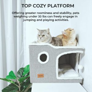 Spindro Large Cat Bed for Indoor Cats, Foldable Adult Cat Cave Anti Anxiety Cat House Cube with Scratch Pad Cat Towers, Cute Kitten Condo Hideaway Hut with Soft Pillow Mat for 2 Pets Under 30 lbs