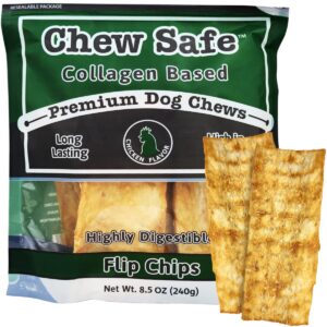 chewsafe dog chew flip chips chicken flavor for dogs, pet chew treats satisfy dogs natural desire to chew, highly digestible snacks promote healthy teeth and gums, alternative to rawhide, 8ct,4” chips