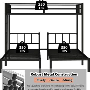 MERITLINE Triple Bunk Beds for 3, Metal Bunk Bed Twin Over Twin & Twin Size, Three Bed Bunk Beds for Kids, Teens,Can be Separated into 3 Twin Beds, Black