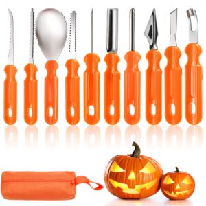 youeon 10 pcs halloween pumpkin carving kit with carrying case, professional stainless steel carving tools for halloween decoration, pumpkin carving tools set