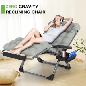 ZENPETIO Oversized Zero Gravity Chair, 33In XXL Zero Gravity Recliner Lounge Chair, Anti Gravity Chair for Indoor and Outdoor, Reclining Camping Chair for Lawn and Patio w/Cushion and Footrest, 500LBS