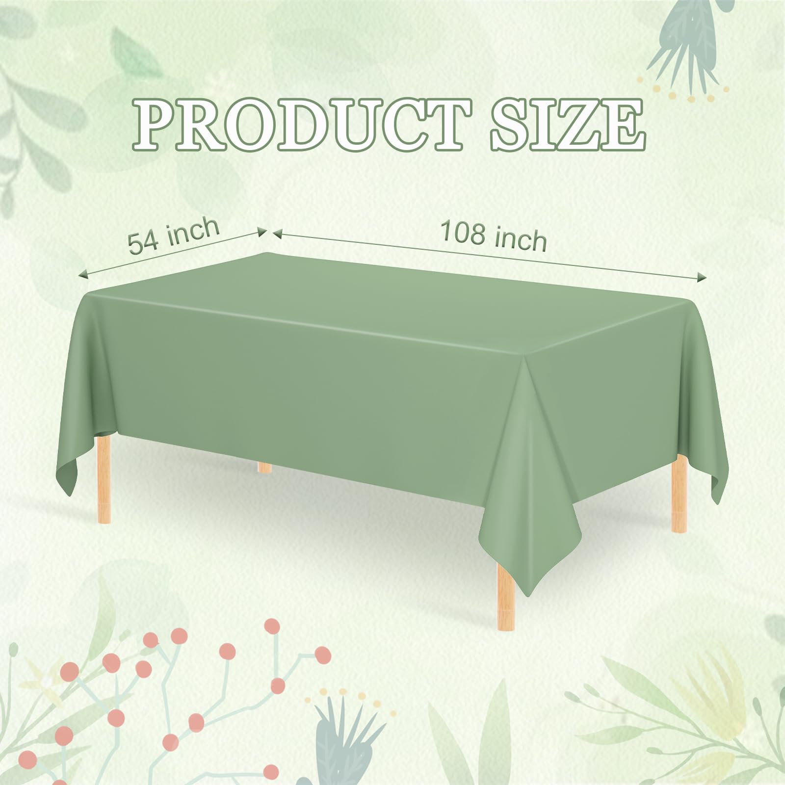 WNINK 6 Pcs Sage Green Plastic Tablecloth for Rectangle Tables Waterproof Green Disposable Table Cover Green Tablecloths for Birthday Wedding Bridal Shower Engagement Parties (54 x 108 Inch)