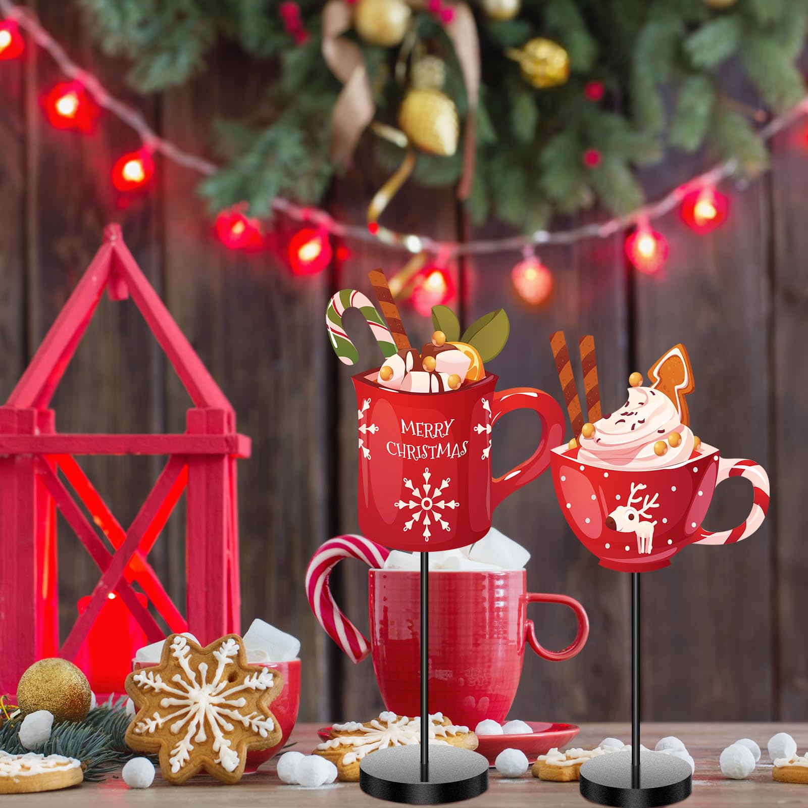 3 Pcs Christmas Table Decor Hot Chocolate Bar Hot Cocoa Bar Supplies Christmas Table Centerpieces Christmas Wooden Sign Tabletop Decor for Home Xmas Winter Holiday Party Decorations