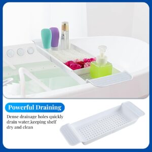 HOMEE Expandable Bathtub Caddy Tray, Plastic Drain Bath Tub Tray Table, Bath Caddy Tray for Bathtub, Adjustable Bath Shelf Tub Board Organizer Trays for Bathroom and Kitchen(White)