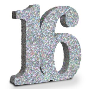 eploger 16th birthday decorations silver glitter number 16 sign decorations,16th centerpieces for table,number 16 table topper decor