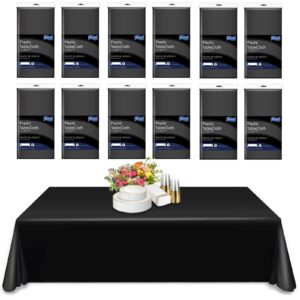 Vrisssot 12-Pack Black Plastic Tablecloth-54 x 108 in.Plastic Tablecloths for Rectangle Tables,Disposable Table Cloths for Parties,Banquet,Birthdays, Weddings.