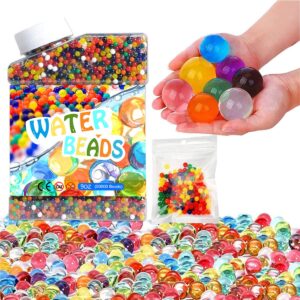 jacisk water beads kit 50000pcs & 200pcs giant large colorful gel jelly balls, non toxic water beads for vase filler, plant, floating candles, wedding and home decoration