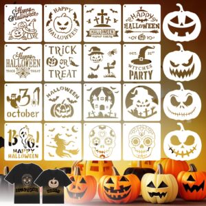 halloween pumpkin face stencils for painting: 20pcs 6 inch large halloween skull stencils reusable for pumpkin painting, wood, shirts, crafts