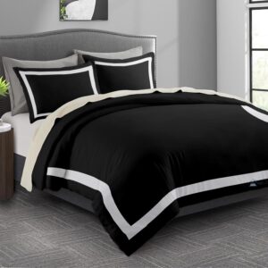 sleep-nest two tone duvet cover set king 104"x90" long staple 100% egyptian cotton - 3 piece shading design 600tc covers with zipper closure, two color duvet cover super soft, (white + black)