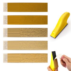 50pcs micro sander paper finger sander kit, 3.5” x 1” hand sanding block for small projects, 80 120 180 240 400 grit wet dry sandpaper, for diy crafts wood metal polishing