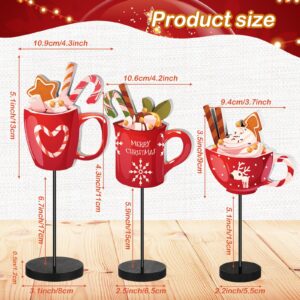 3 Pcs Christmas Table Decor Hot Chocolate Bar Hot Cocoa Bar Supplies Christmas Table Centerpieces Christmas Wooden Sign Tabletop Decor for Home Xmas Winter Holiday Party Decorations