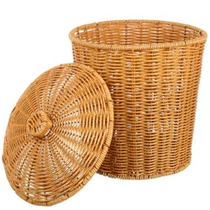 cabilock rattan waste basket with lid wicker waste paper bin and basket trash can rubbish basket for bedroom, bathroom, offices or home