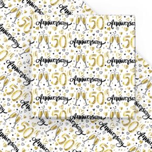 wrapaholic wrapping paper sheet - 6 sheets gold 50th anniversary design folded flat for birthday, party, baby showers - 19.7 inch x 27.5 inch per sheet