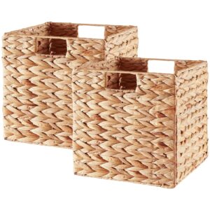 vagusicc storage basket, set of 2 handwoven water hyacinth storage baskets, foldable wicker storage basket 9 inch cube storage bin for shelves laundry organizer square shelf baskets, 9''x9''x9''