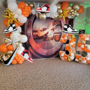 6 Pieces Sports Theme Aluminum Foil Balloons Basketball Shoes Sneaker Balloons for sports theme party decorations Boys Men Game Birthday supplies