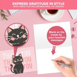 Decorably Thank You Cards with Envelopes & Stickers, Animal-Themed Cards - 24 Pack Cat Thank You Cards, Blank Inside Thank You Cards Cats, 6x4in Thank You Cards with Envelopes Cats