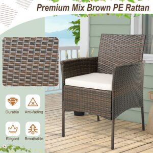 HAPPYGRILL Outdoor Rattan Chair Set of 4, Patio PE Wicker Dining Chairs with Soft Seat Cushions, Sturdy Metal Frame, Curved Armrests, Outside Rattan Armchairs for Balcony Porch Poolside