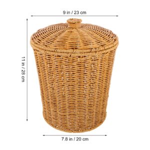 Cabilock Rattan Waste Basket with Lid Wicker Waste Paper Bin and Basket Trash Can Rubbish Basket for Bedroom, Bathroom, Offices or Home