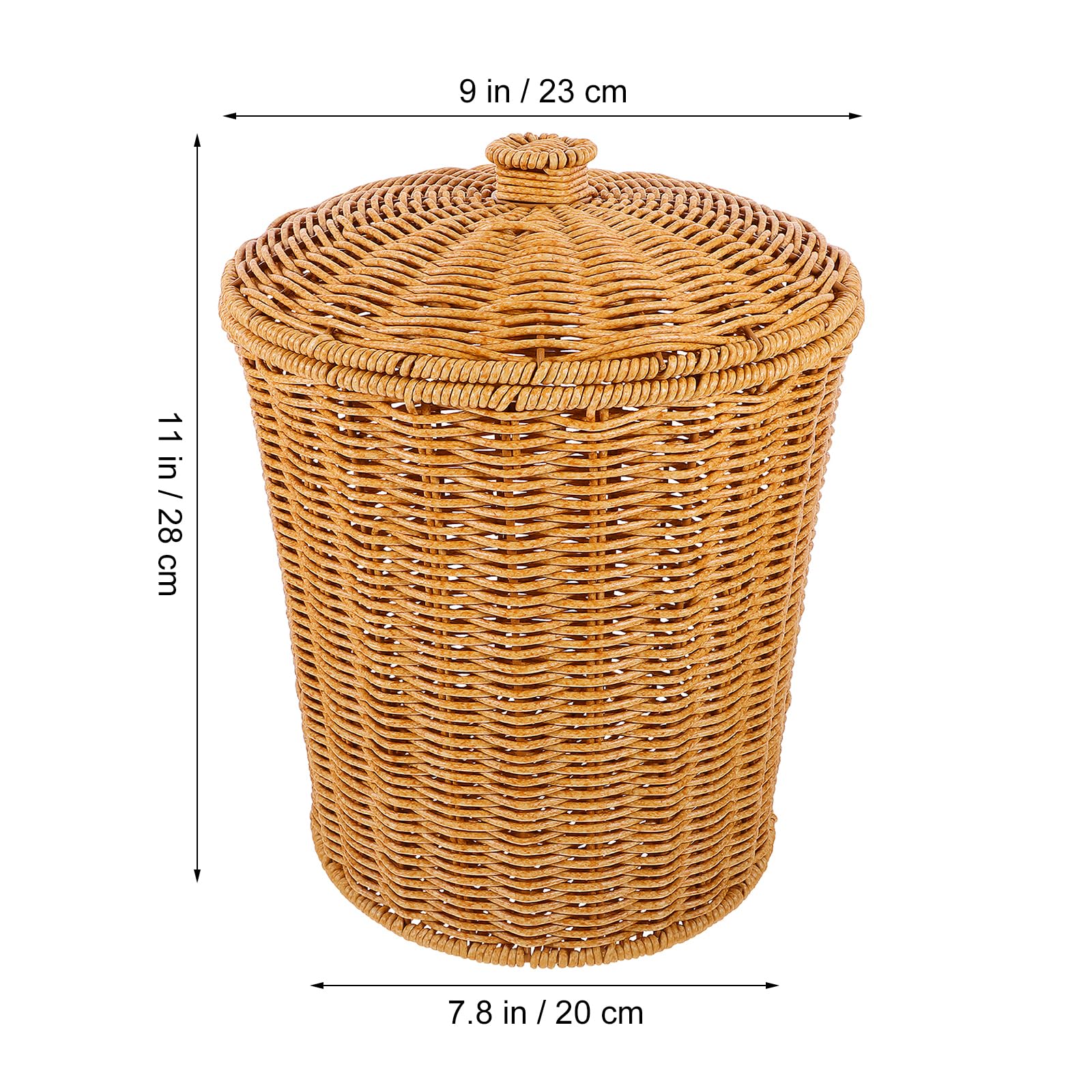 Cabilock Rattan Waste Basket with Lid Wicker Waste Paper Bin and Basket Trash Can Rubbish Basket for Bedroom, Bathroom, Offices or Home