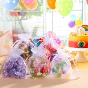 100Pcs White Organza Bags, 2x3Inch Sheer Wedding Party Favor Bags with Drawstring, Jewelry Gift Bags Christmas Candy Pouches