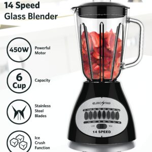 EUROSTAR 450W 14-Speed Glass Jar Blender (BLACK)