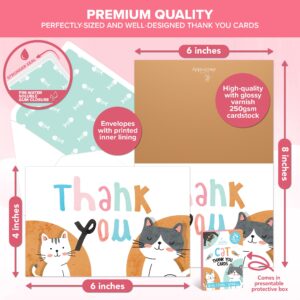 Decorably Thank You Cards with Envelopes & Stickers, Animal-Themed Cards - 24 Pack Cat Thank You Cards, Blank Inside Thank You Cards Cats, 6x4in Thank You Cards with Envelopes Cats