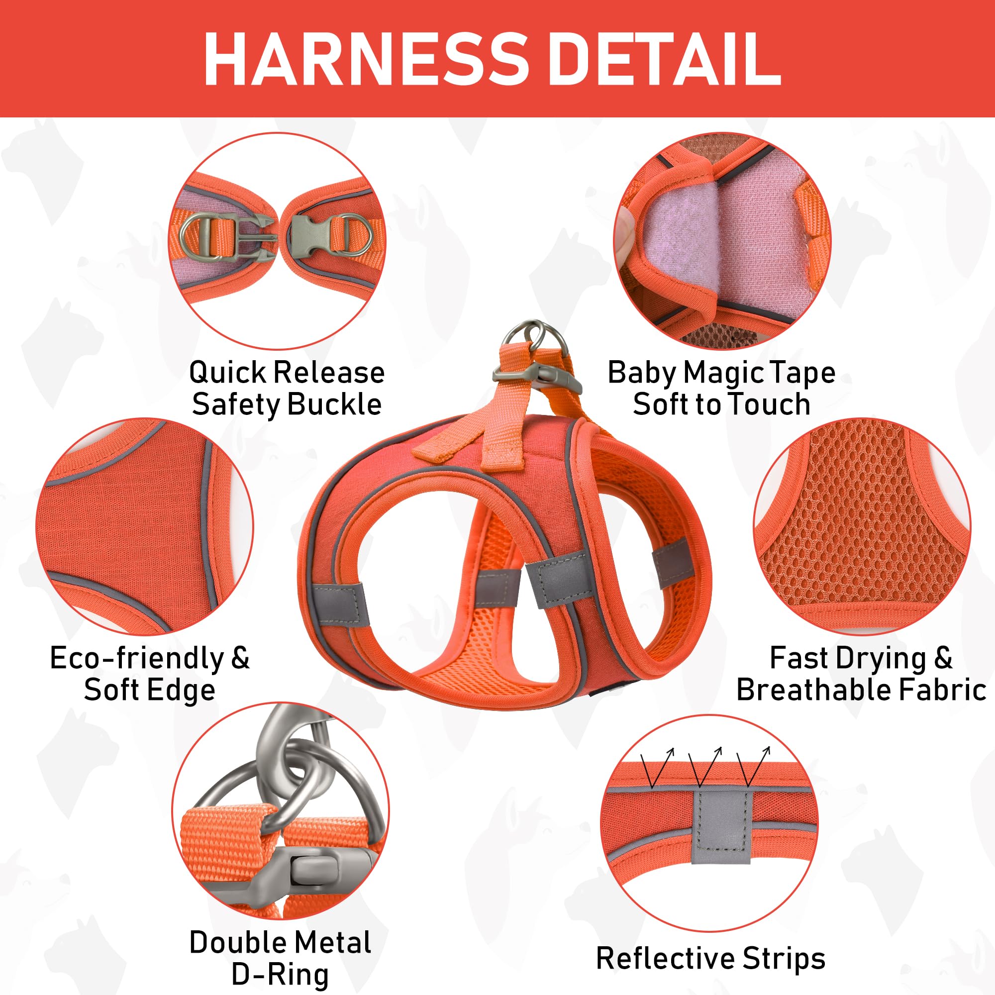 GAMUDA Small Pet Harness Collar and Leash Set, Step in No Chock No Pull Linen Fabric Soft Mesh Dog Vest Harnesses Reflective for Dogs Puppy Cats Kitten Rabbit (Orange, S)