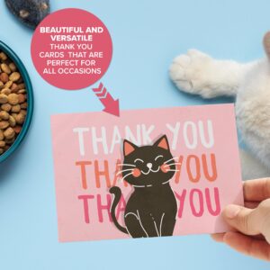 Decorably Thank You Cards with Envelopes & Stickers, Animal-Themed Cards - 24 Pack Cat Thank You Cards, Blank Inside Thank You Cards Cats, 6x4in Thank You Cards with Envelopes Cats