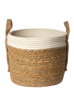 porto boutique seagrass basket w/handles - classic coastal charm, exquisite versatile & stylish natural storage & subtle woven décor solution in timeless elegant cream hue - home essential (large)