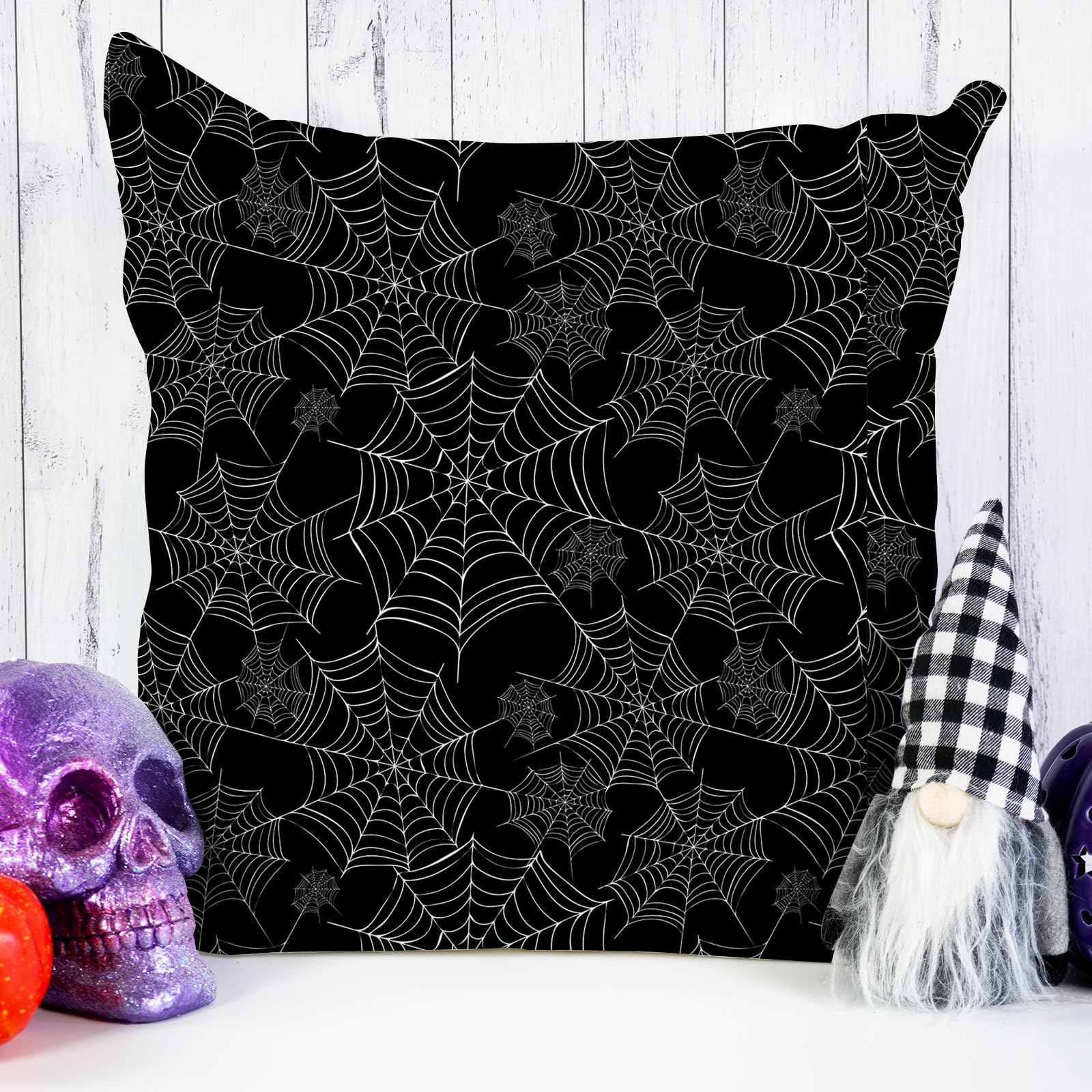 Whaline 12Pcs Halloween Cotton Fabric Bundles 18 x 22 Inch Spider Pumpkin Bat Witch Plaid Stripe Dot Fat Quarters White Black Quilting Patchwork Squares Sewing Fabrics for DIY Craft Party Decor