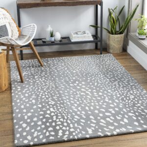 antelope cheetah charcoal,neutral,grey,ivory animal contemporary handmade 100% woolen area rugs & carpets (grey, 5 x 8 ft)