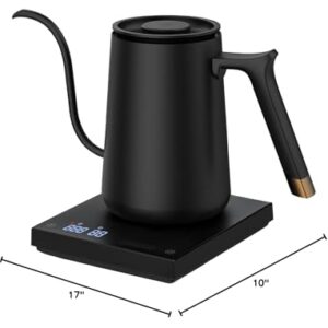 TIMEMORE Electric Gooseneck Kettle with Temperature Control FISH SMART BPA Free Stainless Steel Tea Kettle Automatic Shut Off for Coffee, Tea, Basics 600ml, Black