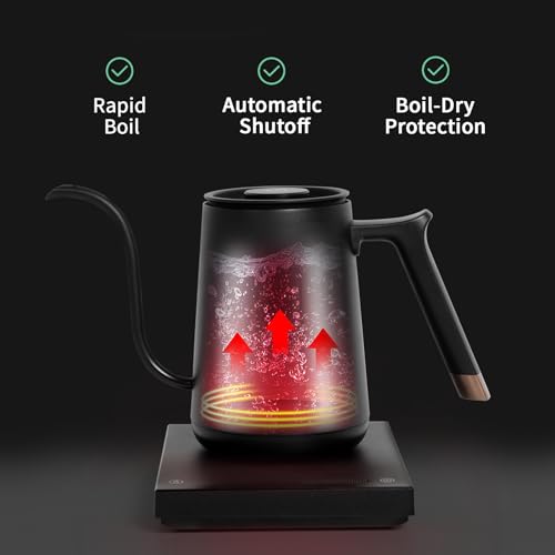 TIMEMORE Electric Gooseneck Kettle with Temperature Control FISH SMART BPA Free Stainless Steel Tea Kettle Automatic Shut Off for Coffee, Tea, Basics 600ml, Black