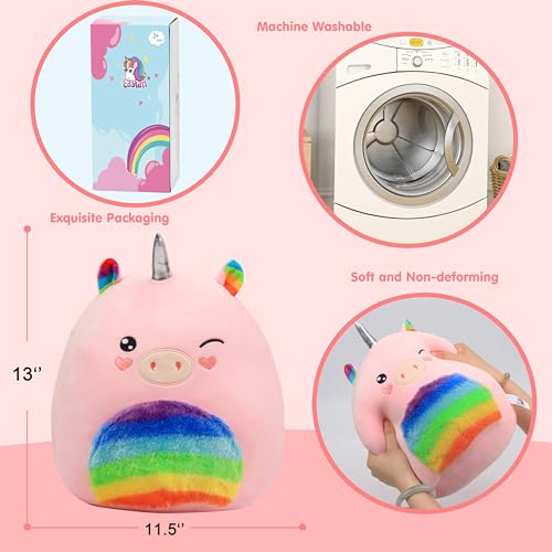 Easfan 13'' Rainbow Unicorn Plush Pillow Soft Unicorn Plush Toy Cute Unicorn Stuffed Animal Home Room Decoration Birthday Christmas Festival Gifts for Kids Toddlers