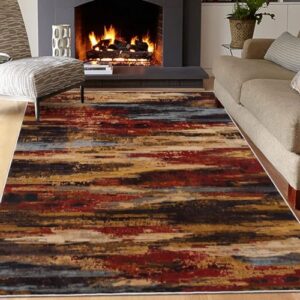 caromio large living room area rug boho chic colorful area rug modern abstract indoor area rug indoor contemporary area rugs throw carpet for bedroom nursery, 8' x 10' multi/red