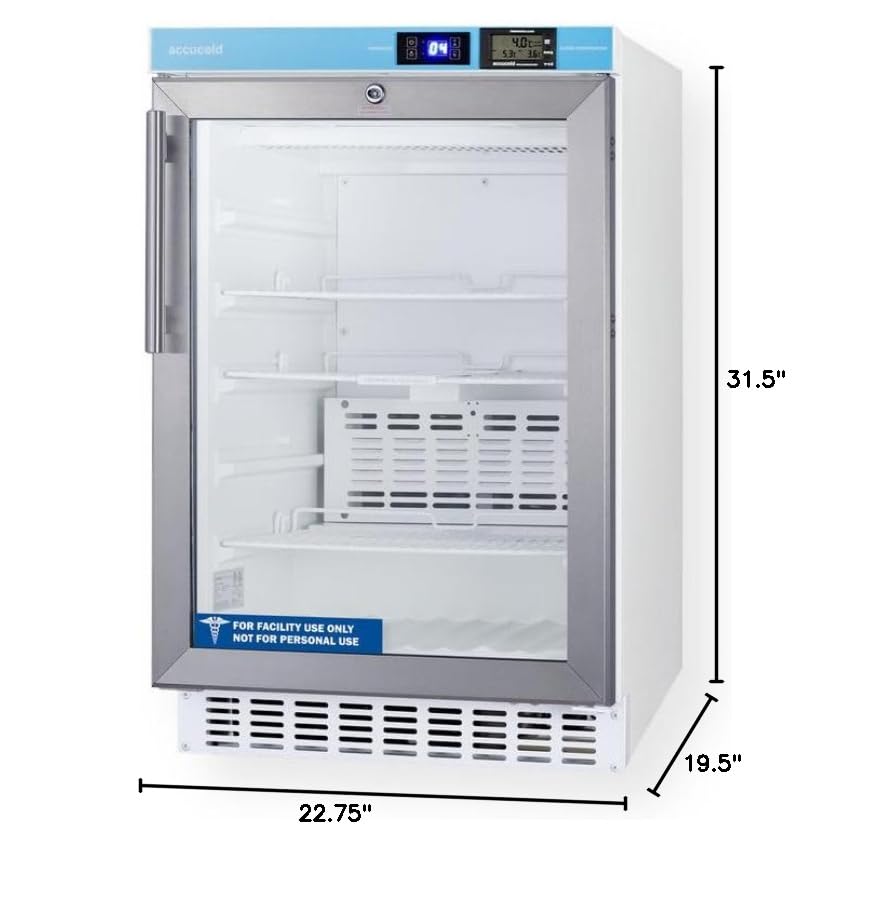 Accucold ACR46GL 20" Wide Pharmacy All-Refrigerator; LED Lighting; Built-in Capable; Double Pane Tempered Glass Door; Digital Thermostat; Temperature Memory Function; Frost-free Operation